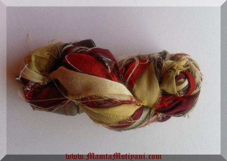Red Plumeria Sari Silk Yarn Ribbon For Handmade Jewelry Making
